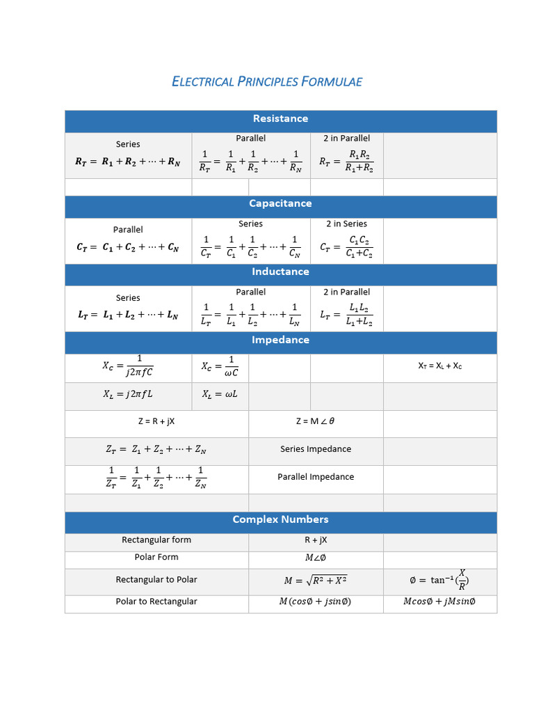 Formulae | PDF | Ac Power | Electrical Impedance
