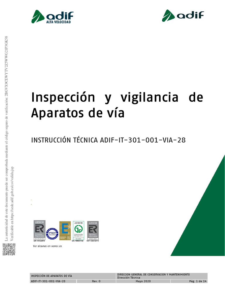 ADIF-IT-301-001-VIA-28 Inspección y vigilancia de Aparatos de vía | PDF | Transporte ferroviario ...