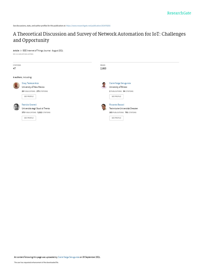 A Theoretical Discussion and Survey of Network Automation For IoT Challenges and Opportunity ...