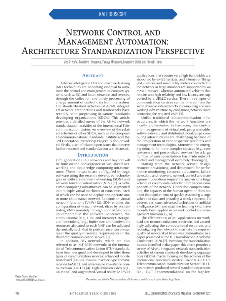 Network Control And Management Automation Architecture Standardization Perspective Pdf