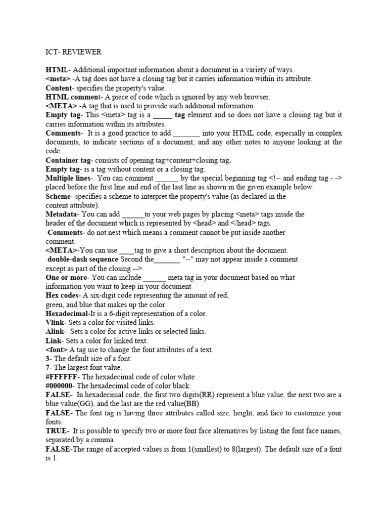 Ict 10 Reviewer | PDF | Html Element | Html