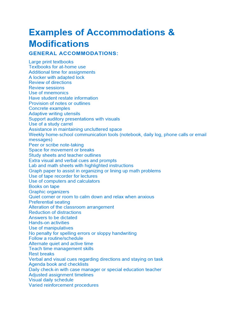 Examples of Accommodations & Modification | PDF | Human Communication ...