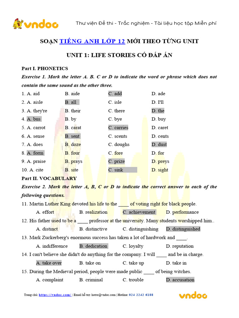 Bai Tap Tieng Anh Lop 12 Thi Diem Theo Tung Unit | PDF | Theresa May | Swimming (Sport)