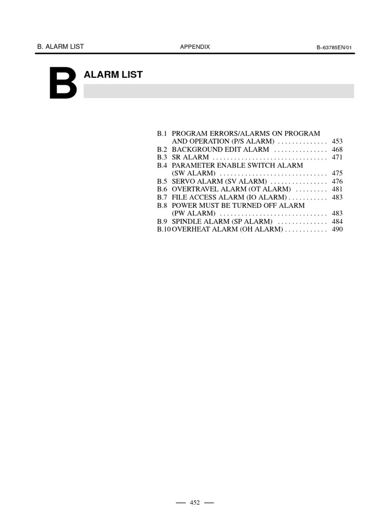 Fanuc 15i Model B - Alarm List | PDF | Rotation | Numerical Control