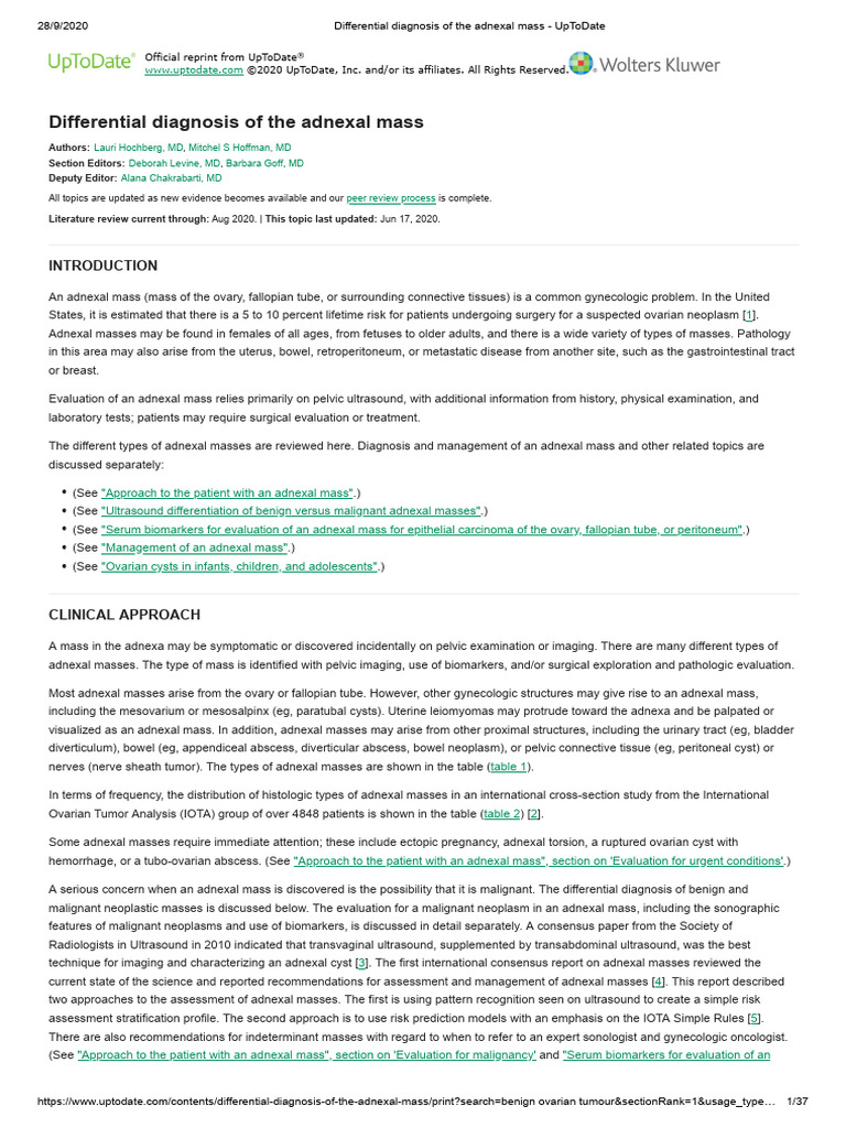 Differential Diagnosis of The Adnexal Mass - UpToDate | PDF | Ovarian ...