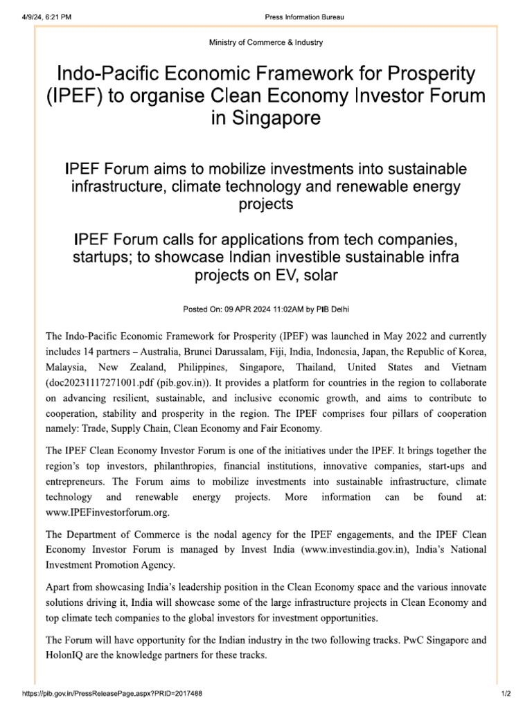 Ipef Economy | PDF