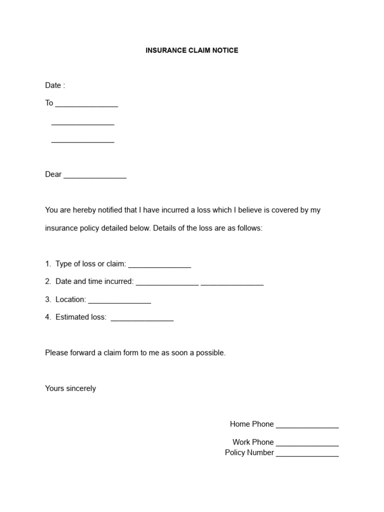 Insurance Claim Notification Form | PDF | Law
