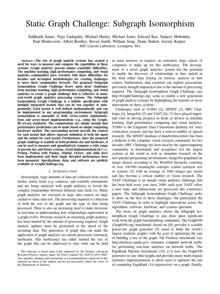 Static Graph Challenge: Subgraph Isomorphism | PDF | Computing | Computer Science