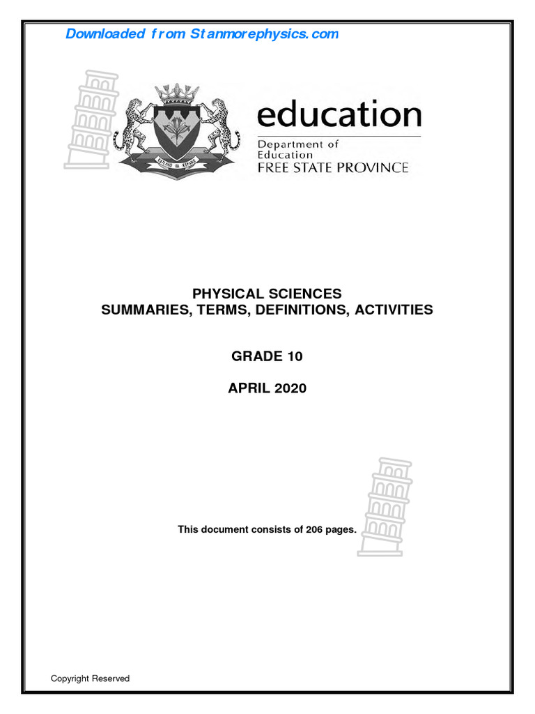 FS Physical Science Grade 10 Terms and Definitions YEAR 2020 | Download ...
