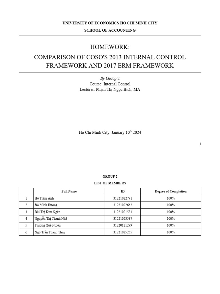 [GROUP 2][COMPARISON OF COSOS 2013 INTERNAL CONTROL FRAMEWORK AND 2017 ERM FRAMEWORK] | PDF ...