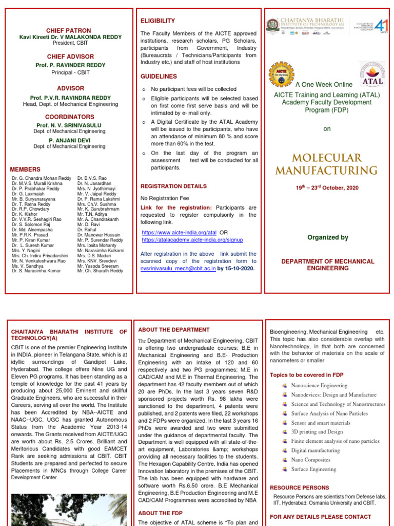 Mech ATAL FDP Brouchure | Download Free PDF | Engineering | Nanotechnology