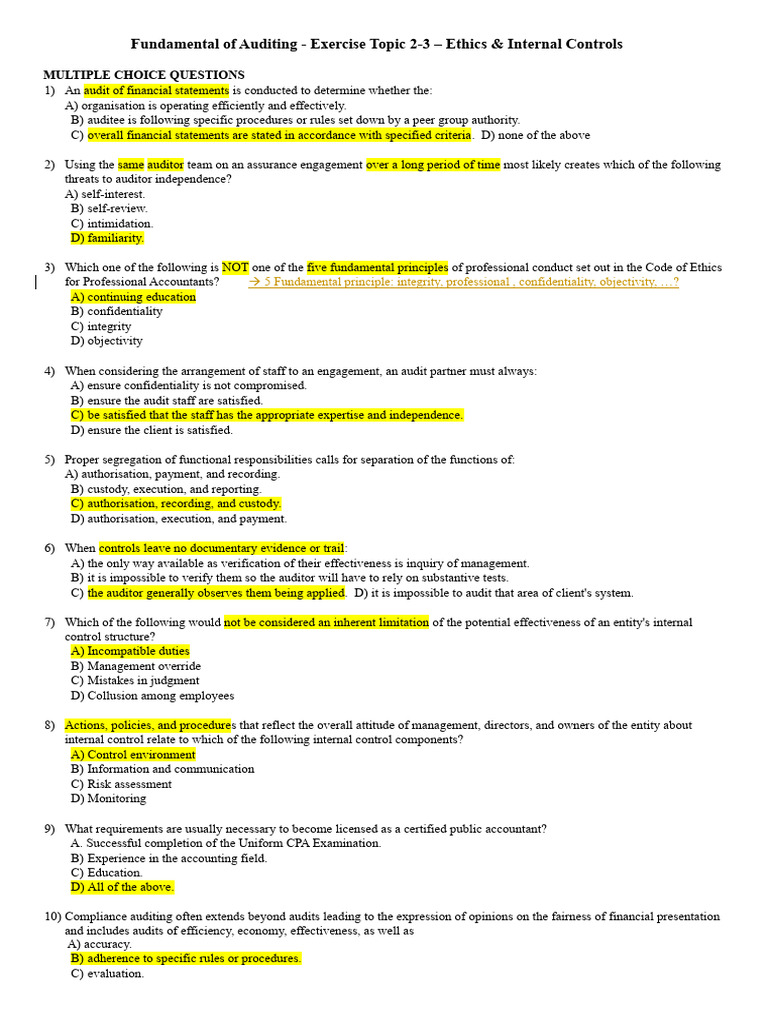 Exercise Topic 3 - Internal Controls | PDF | Audit | Internal Control Exercise Topic 3 - Internal Controls | PDF | Audit | Internal Control