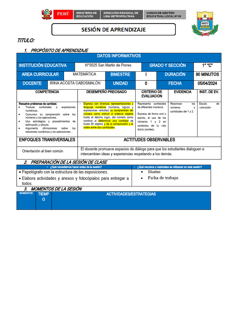 Sesión de Matemáticas: Números 1 y 2 | PDF | Evaluación | Investigación