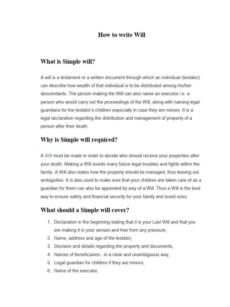 How To Write Will | Download Free PDF | Will And Testament | Natural ...