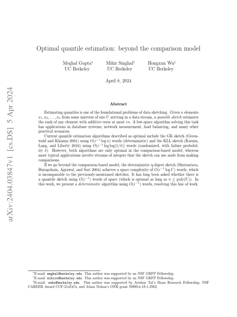 Optimal Quantile Estimation Pdf Quantile Logarithm
