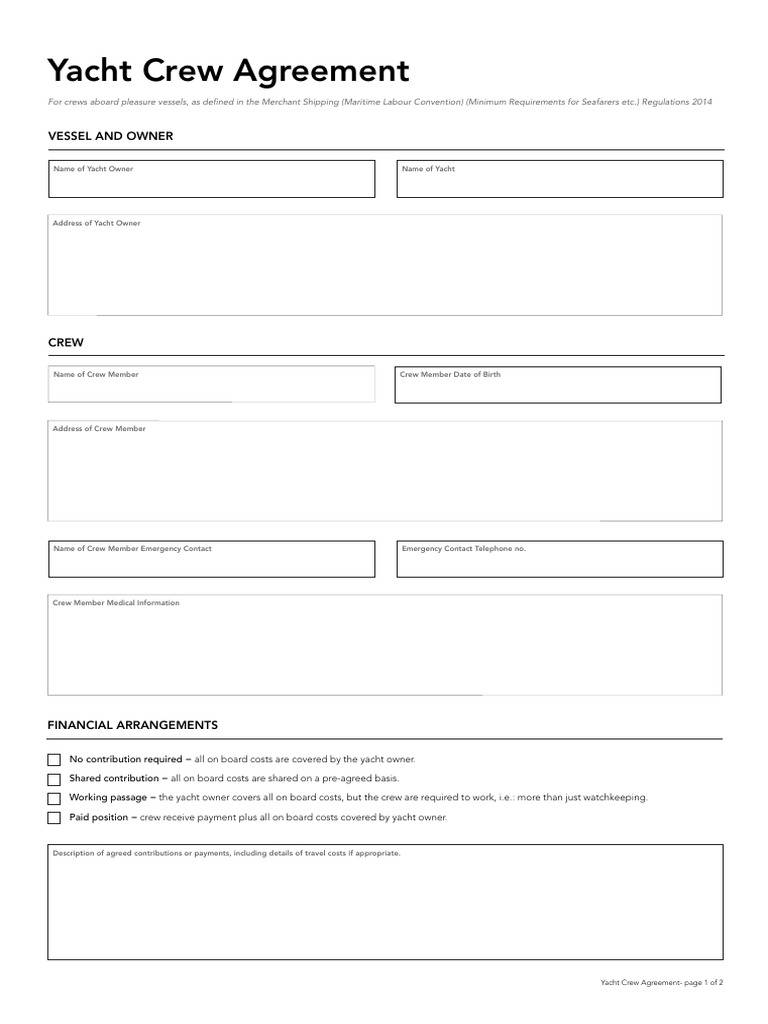 Yacht Crew Agreement | PDF | Sea Captain | Yacht
