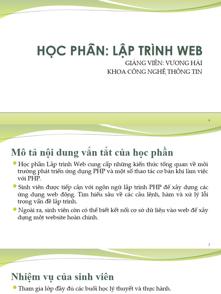Bai Giang Lap Trinh Web PHP Vuong Hai Chuong 2 | PDF