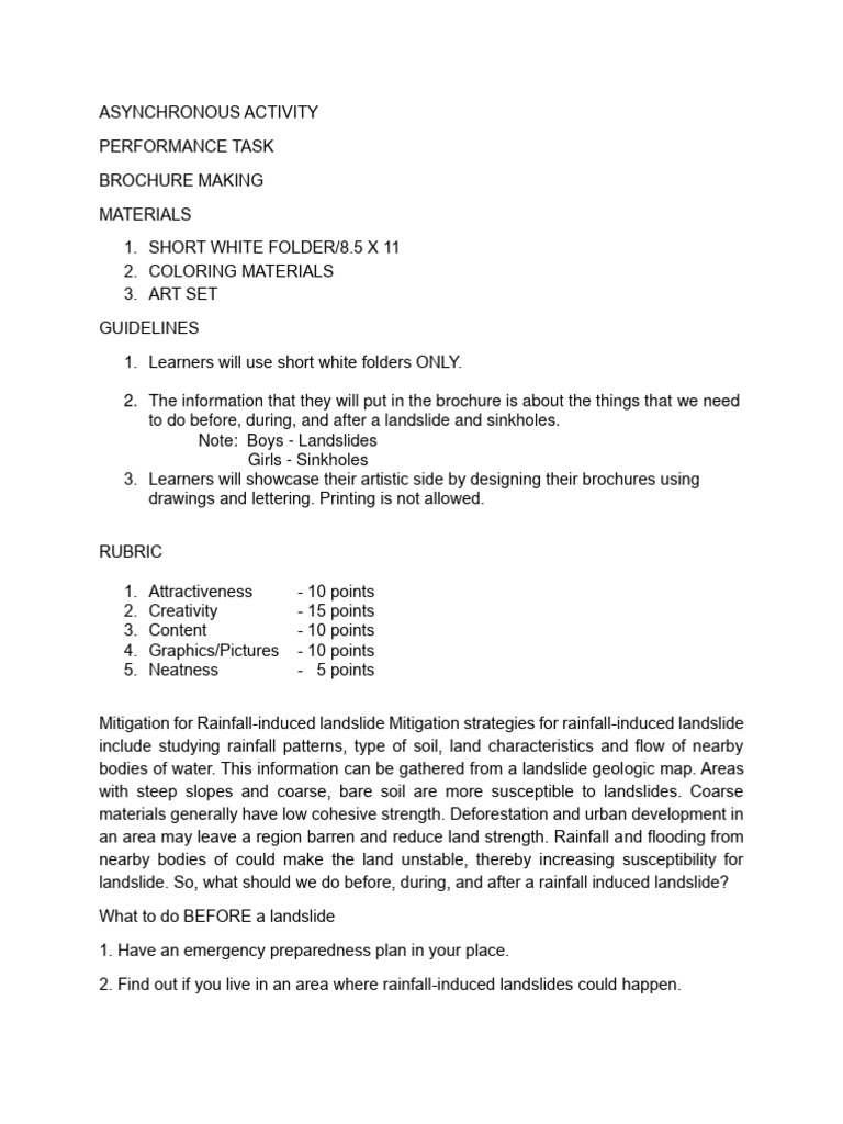Asynchronous Activity in DRRR Week 1 Quarter 4 | PDF | Landslide | Sinkhole