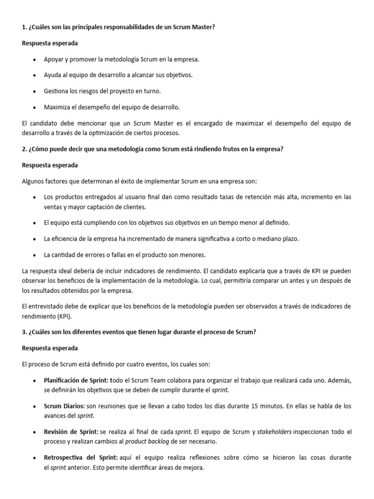 Preguntas Como Scrum Master | PDF | Scrum (desarrollo de software) | Indicador de rendimiento