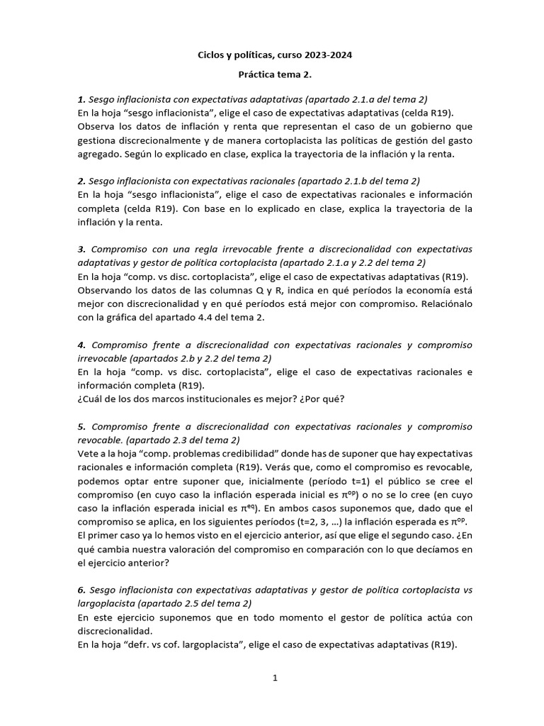 Enunciado Ejercicios Tema 2 | PDF | Inflación | La política monetaria