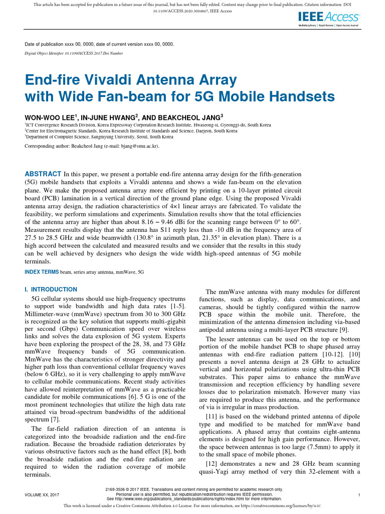End-Fire Vivaldi Antenna Array With Wide Fan-Beam | PDF | Antenna (Radio) | Extremely High Frequency