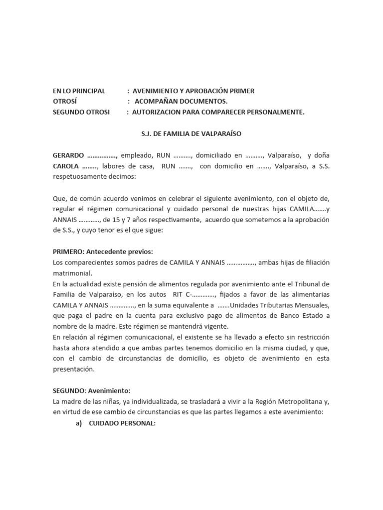Avenimiento Cuidado Personal y Regimen Comunicacional | PDF | Justicia | Crimen y violencia