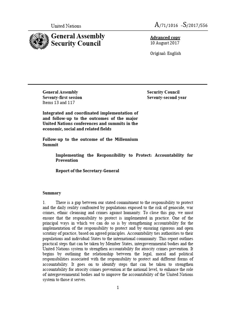 2017 SG Report On RtoP Advanced | PDF | Responsibility To Protect | War ...