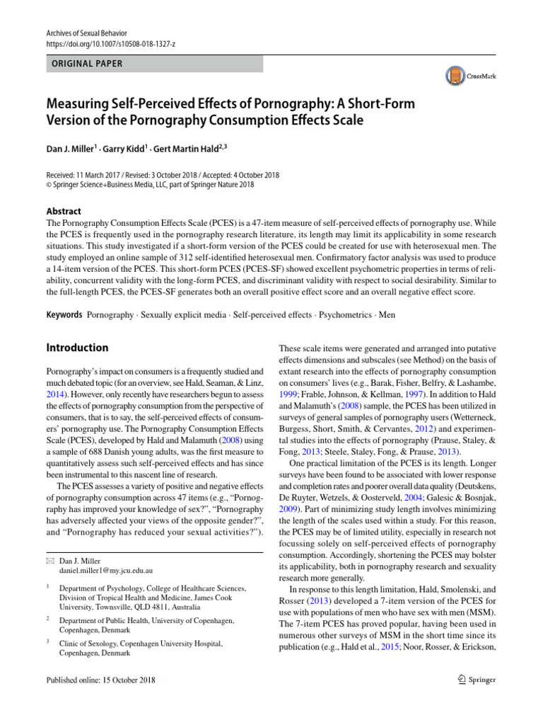Measuring Self‑Perceived Effects of Pornography a Short‑Form | PDF | Variance | Factor Analysis