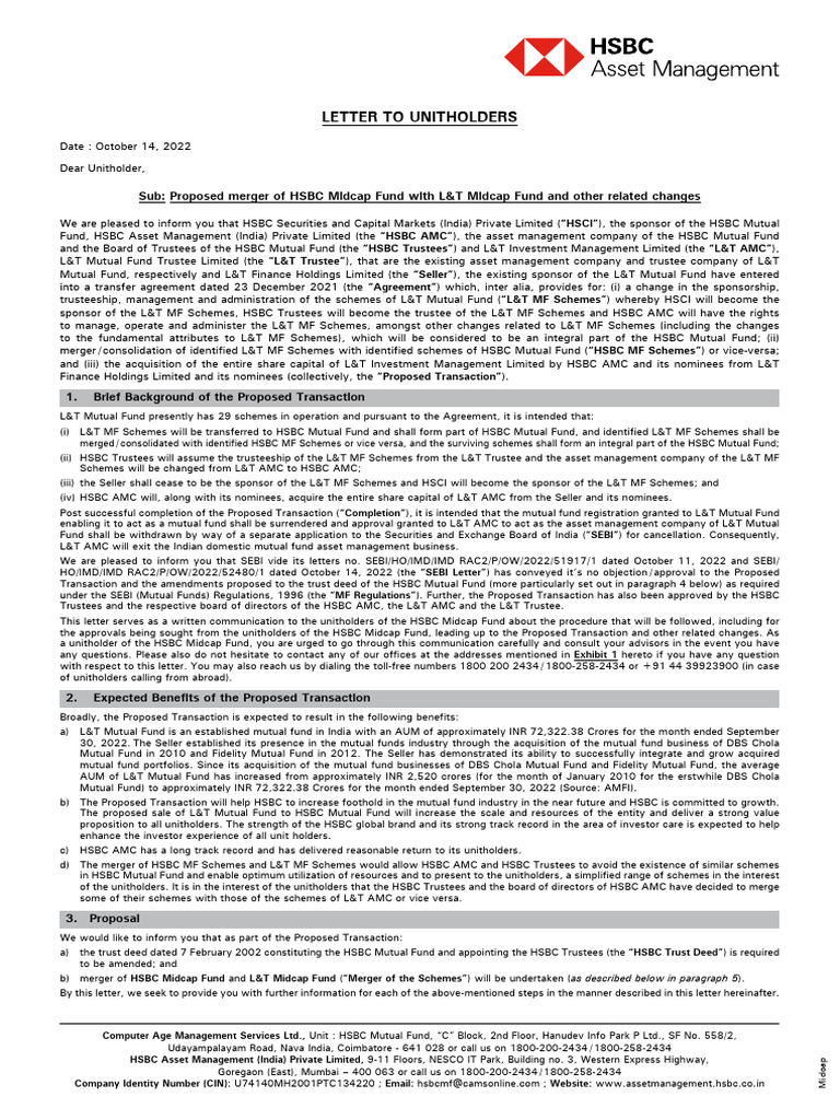 HSBC Merger Notice HSBC Midcap Fund | PDF | Mutual Funds | Mergers And ... HSBC Merger Notice HSBC Midcap Fund | PDF | Mutual Funds | Mergers And ...