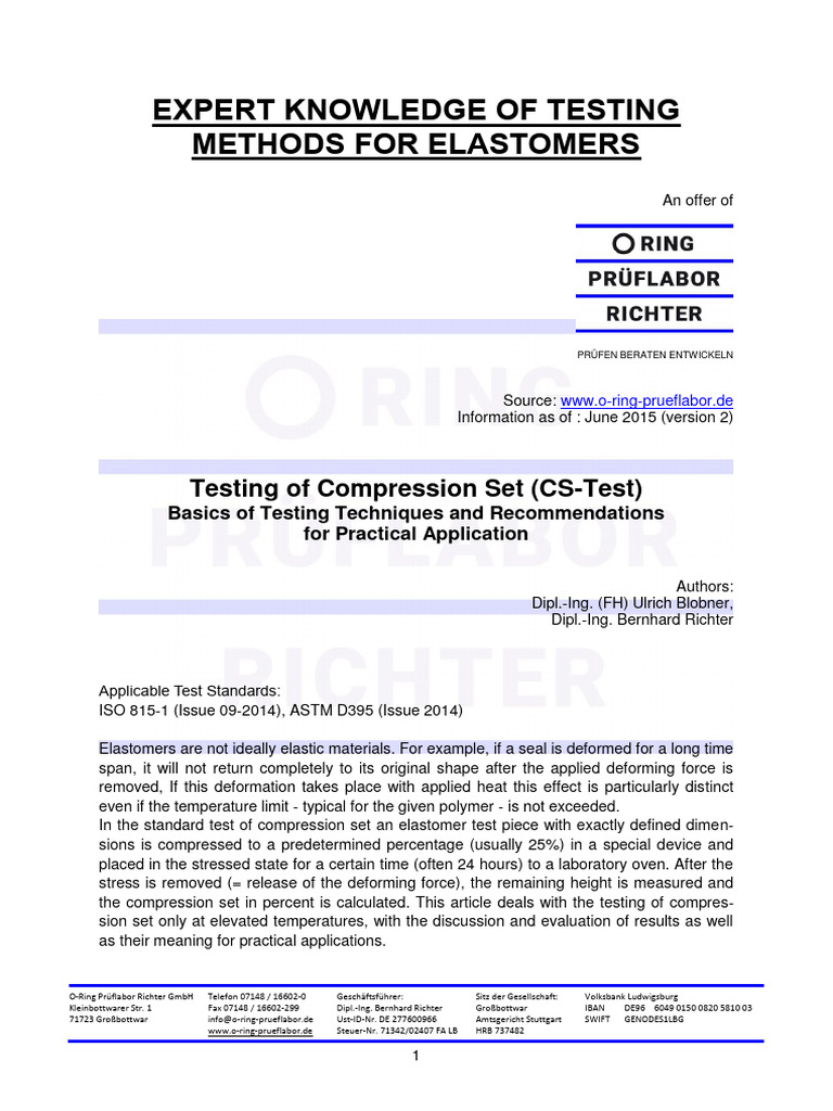 Testing Methods For Elastomers - Compression Set - ISO 815-1 | PDF ...