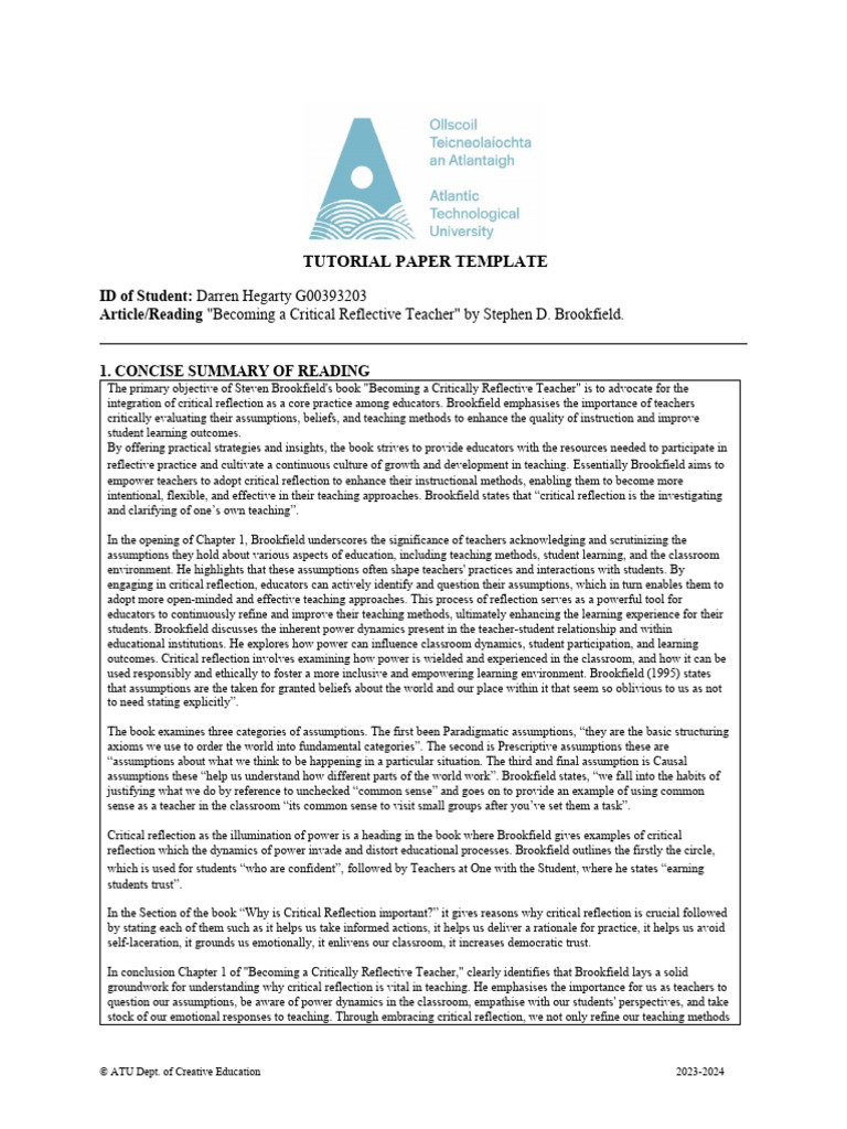 Tutorial Paper Becoming A Reflective Teacher DH | PDF | Teaching Method ...