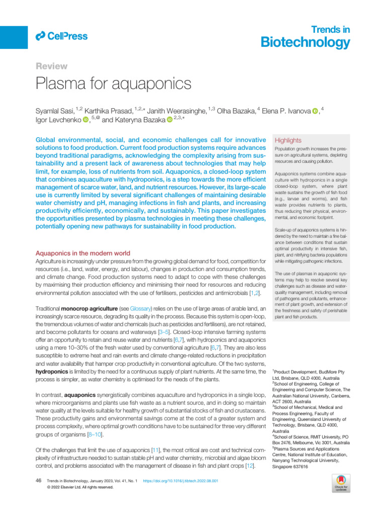 S Plasma For Aquaponics. Trends in Biotechnology | PDF | Water ...