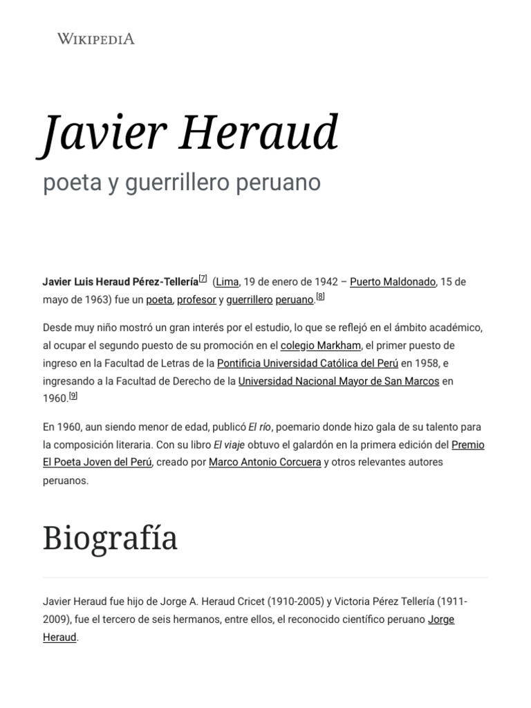 Javier Heraud - Wikipedia, La Enciclopedia Libre | PDF