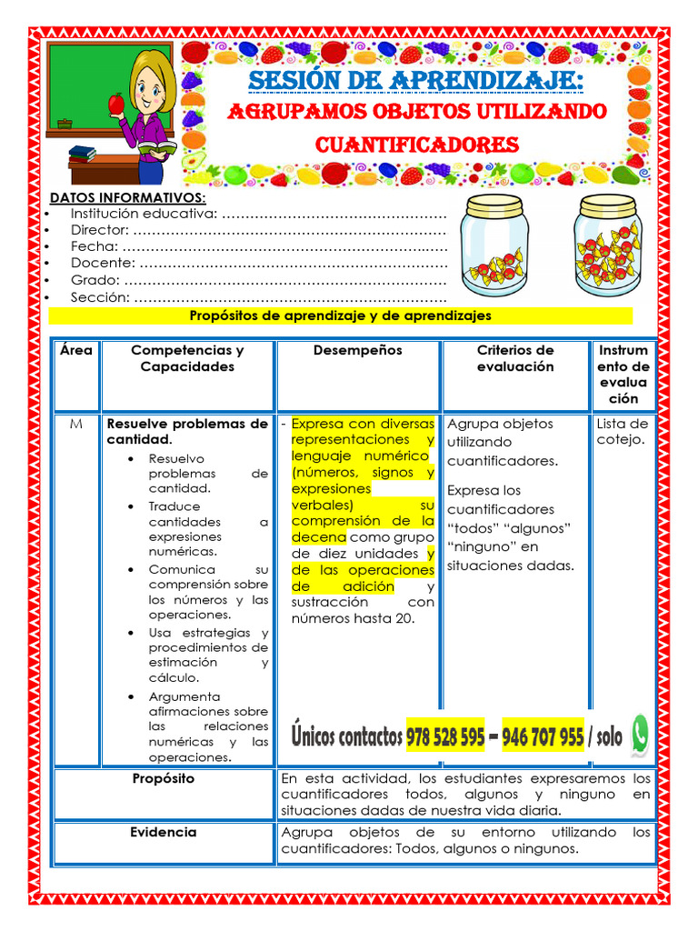 1° Sesión Día 2 Mat Agrupamos Objetos Utilizando Cuantificadores | PDF | Evaluación