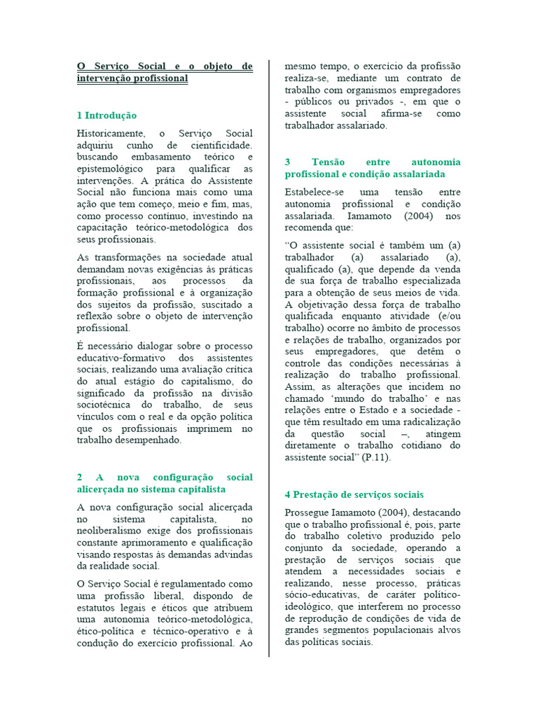 O Serviço Social e o objeto de intervenção profissional ok | PDF ...