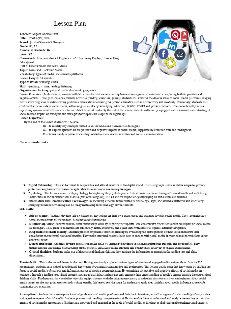 Lesson Plan 8 Media | PDF | Popular Culture & Media Studies | Social Media
