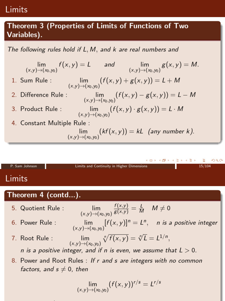 Limits and Continuity in Higher Dimensions | PDF | Square Root | Numbers