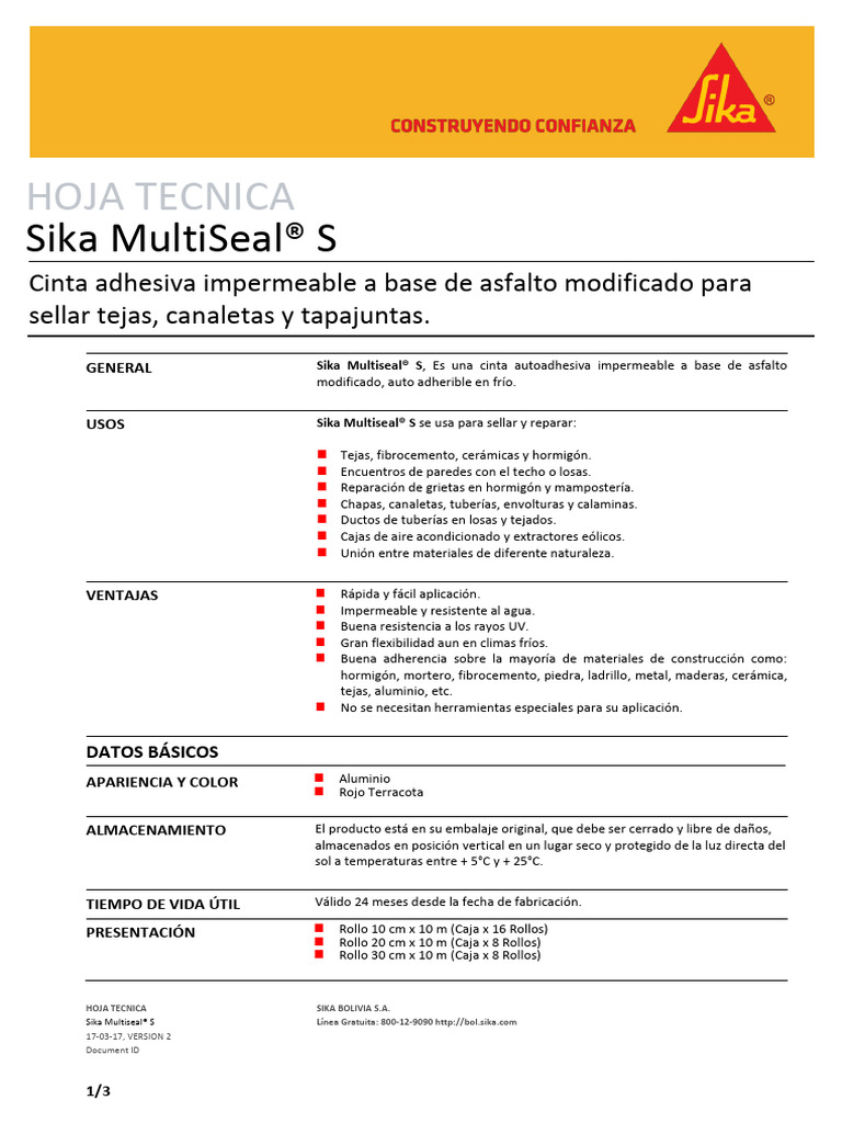 Sika MultiSeal® S REV.1 16-03-17 | PDF | Agua | Residuos