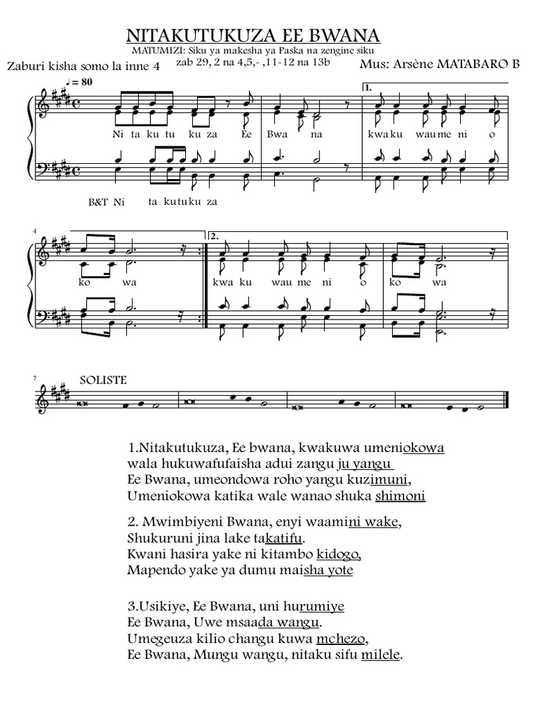 Nitakutukuza - Ee - Bwana Arsmate | PDF