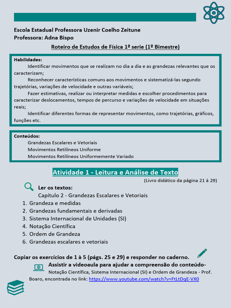 Roteiros de Estudos Domiciliares | PDF | Velocidade | Física