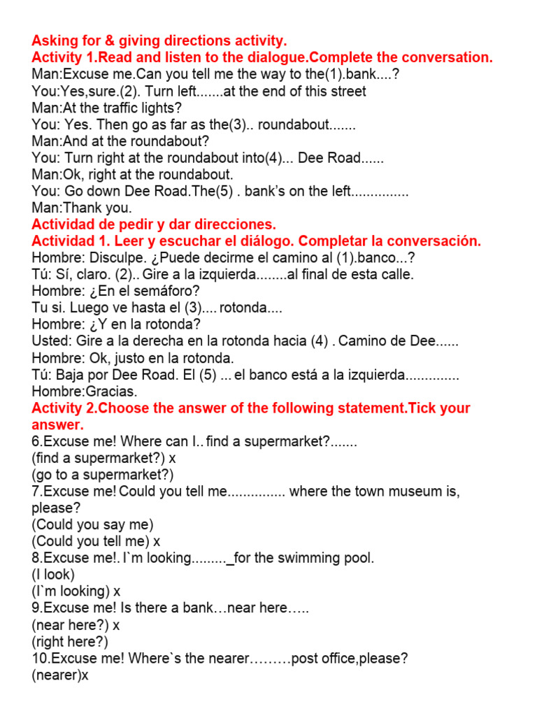 Actividad 1. Leer y Escuchar El Diálogo. Completar La Conversación ...