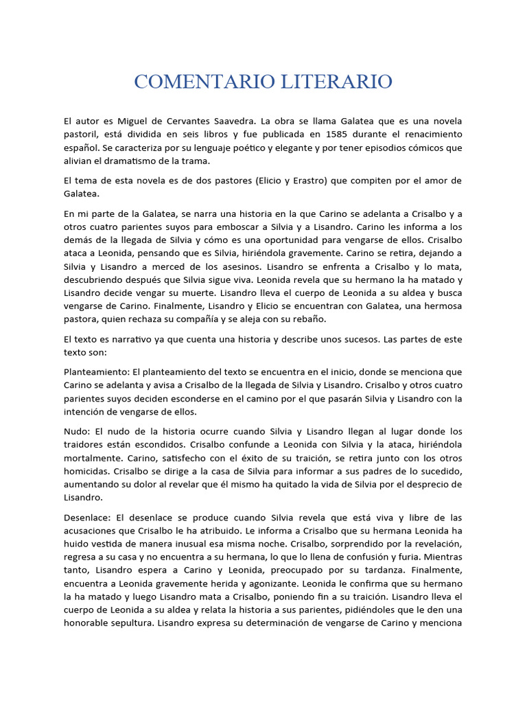 Comentario Literario | PDF