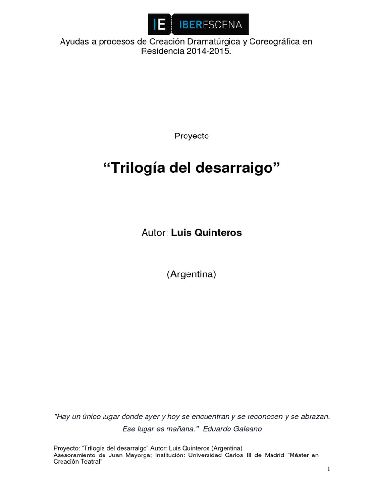 Trilogía del Desarraigo: Creación Teatral | PDF | Madrid | Teatro