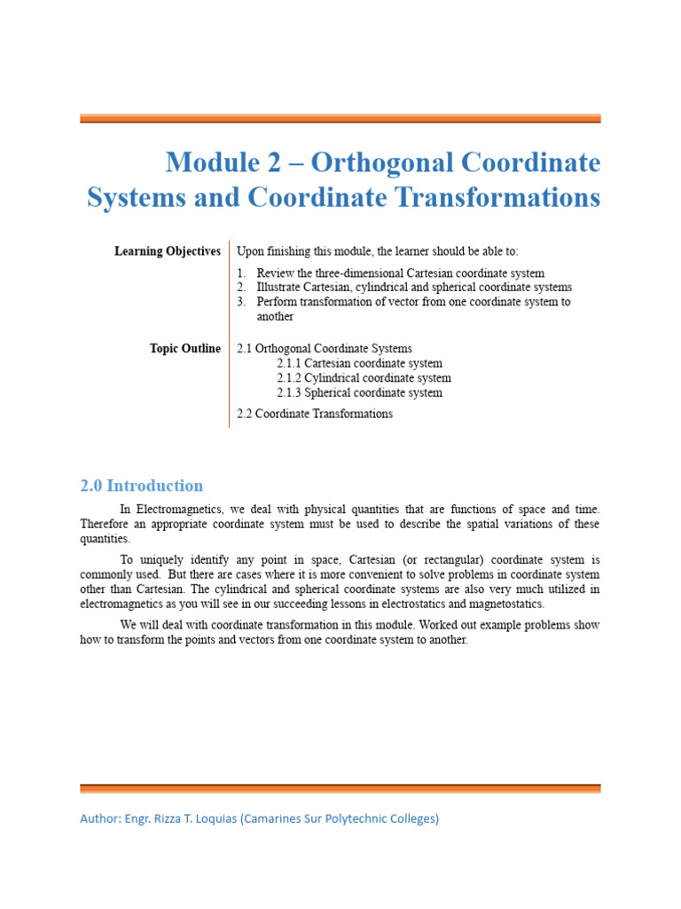 Module 2 Pdf Coordinate System Cartesian Coordinate System