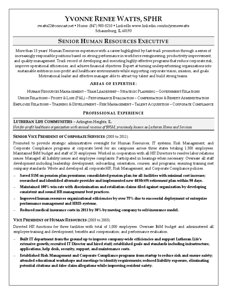 Human Resources Vice President in Chicago IL Resume Yvonne Renee Watts ...