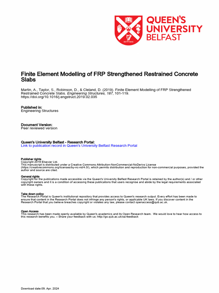 Finite Element Modelling of FRP Strengthened Restrained Concrete Slabs ...