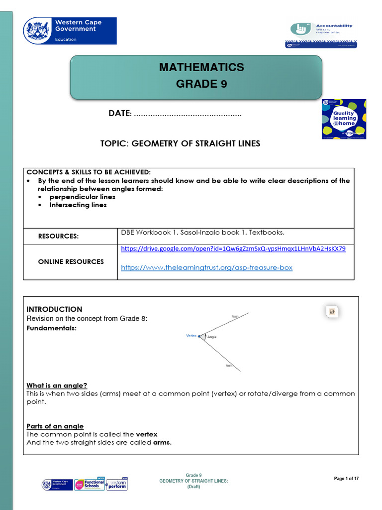 Grade 9 Geometry: Straight Lines Concepts | PDF | Angle | Line (Geometry)
