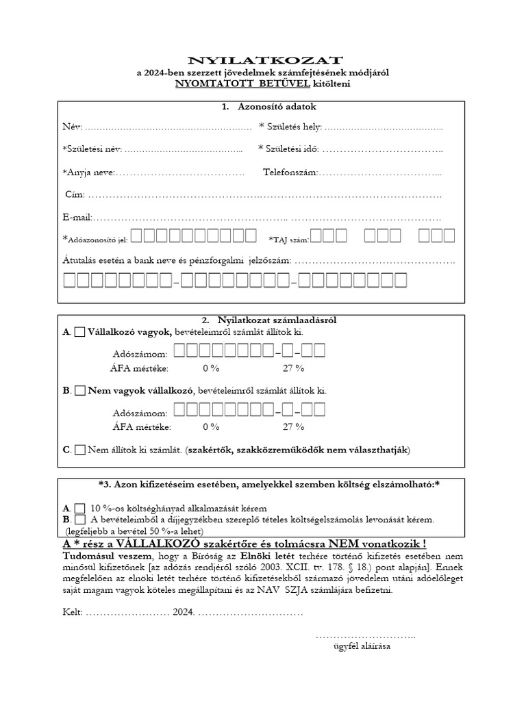 Nyilatkozat 2024 | PDF