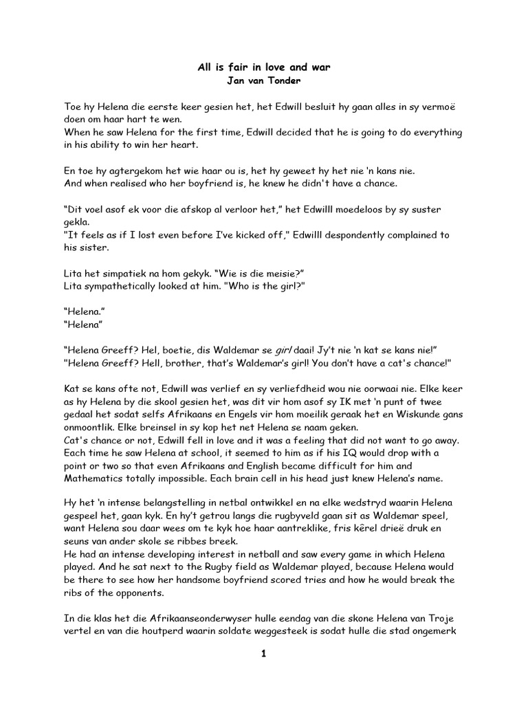 All Is Fair in Love and War - Afrikaans | PDF