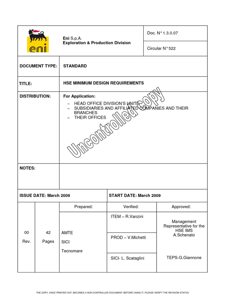 Appendix E1 - HSE Minimum Design Requirements | PDF | Risk | Natural Gas